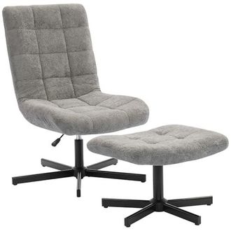 HOMCOM Fauteuil Salon avec Repose-Pieds, Chaise pivotante en Velours sans accoudoirs, Hauteur réglable, Dossier inclinable 4 Positions, Assise rembourrée, Fa