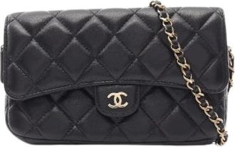 Chanel Pre-owned Matelasse Lambskin Chain Phone Case Wallet Shoulder Bag - Femme - Pre-owned - Noir - Taille: ONE Size