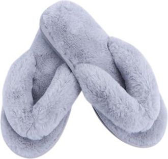 Hemobllo Chaussons Coton Femme Antidérapants Peluche Grise Semelle Rembourrée Confortable pour Intérieur Chaussures Plates Hiver et Respirantes