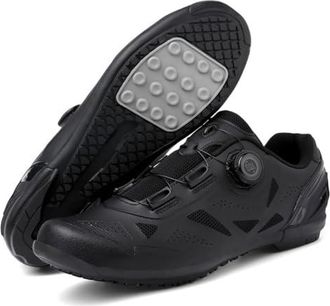 Generic Chaussures Performance Homme et Femme Respirantes Double BOA Semelle Rigide Options Flat, MTB et Road Lock pour Longues Sorties,Black Flat,40 EU