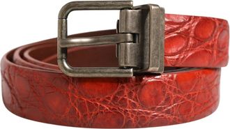 Dolce & Gabbana Homme, Accessoires, Rouge, Taille: 100 CM Caiman Leather Belt