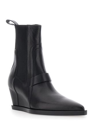 Rick Owens Womens Ankle Boots Sharp Wedge Sliver Leather Black