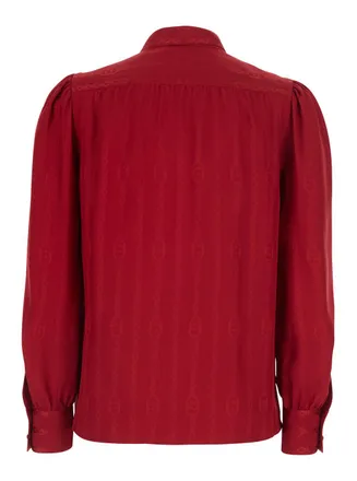 Gucci Womens Silk Shirt With Bow, Red Blouses