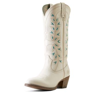 Ariat Womens Desert Holly Almond Toe Western Boots in Crema Leather, B Medium Width, Size 41.5, by Ariat