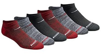 Saucony Lot de 6 paires de chaussettes invisibles en maille respirante pour homme Noir/rouge Taille de la chaussure : 13-15, Assortiment de couleurs noires et