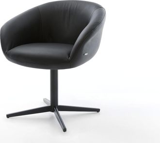 DELIFE Drehstuhl Vinka-Flex mit Armlehnen Echt-Leder Schwarz Fußkreuz Schwarz 360° drehbar Taschenfederkern, Esszimmerstühle