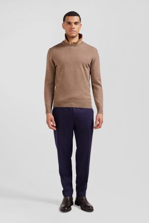 Eden Park Pull Col Rond En Laine Et Coton Marron Coupe Regular