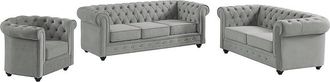 Vente-Unique Couchgarnitur 3+2+1 - Samt - Hellgrau - Chesterfield