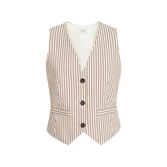Brunello Cucinelli Gilet en seersucker de coton technique ray&eacute; avec Monili - Femme - Costumes - Multicolore - Taille: 40 FR