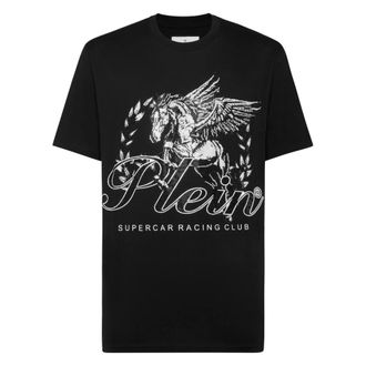 Philipp Plein Homme, Tops, Noir, Taille: L Jersey T-shirt Round Neck SS Racing Club