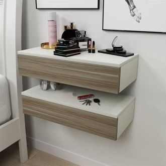 Generic An Der Wand Montierter Nachttisch, 2er-Set, Schwebende Nachttische Mit Schubladen, Moderne Beistelltische Aus Holz for Schlafzimmer Und Badezimmer (23