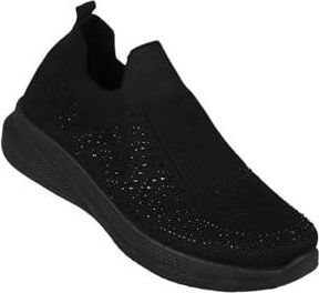 Solada Milano Baskets Femme Slip on avec Strass, Noir, 40 EU