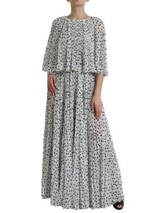 Dolce & Gabbana Womens Polka-Dot Pleated Dress White Polyester