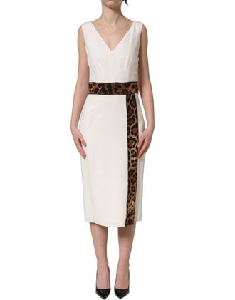 Dolce & Gabbana Womens White Leopard Sleeveless Sheath Midi Dress Acetate Elastane Silk Viscose