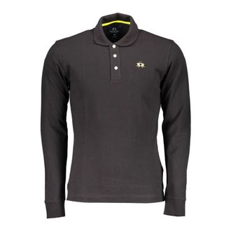 La Martina Homme, Tops, Noir, Taille: 2XL Polo noir en coton avec broderie