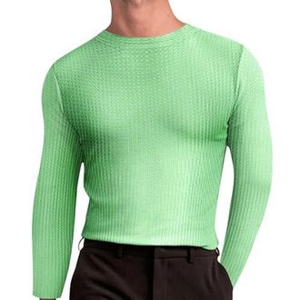 Generic Chemise &agrave; manches longues et col rond pour homme - L&eacute;g&egrave;re, respirante - Coupe ajust&eacute;e - Pour le printemps et lautomne - Confortable, Vert, XXL