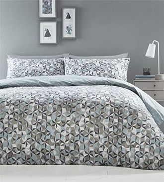 Portfolio Home Oracle, Goemetric Bettw&auml;sche-Set, Bettbezug und Kissenbezug, Polycotton, Enteneiblau