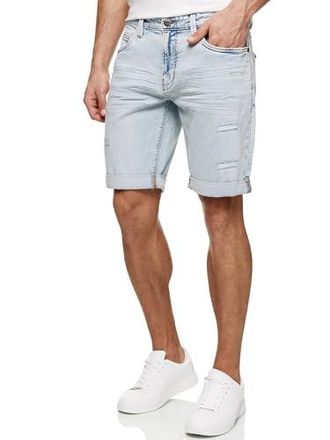 Indicode Hommes Caden Jeans Shorts | Pantalon Court en Jean &agrave; 5 Poches Holes - Foam Blue XXL