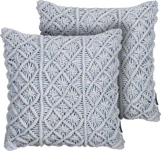 Beliani Dekokissen 2er Set Blau Baumwolle 45 x 40 cm Strickmuster Boho-Stil Wohnzimmer Salon Schlafzimmer