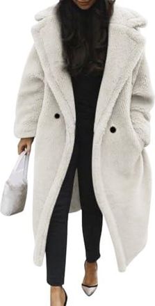 Minetom Manteau Femme Hiver Manteaux &Agrave; Revers Blouson Veste Polaire Chaud Jacket &Eacute;pais Long Outwear Avec Poche A Beige XL