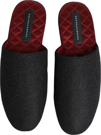 Dolce & Gabbana Mens Wool Cashmere Chevron-Quilted Slipper Gray