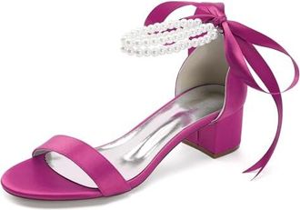 Generic Chaussures Mariage Femme Talon Bloc Bout Ouvert Talons Bas Sandales Mode &Eacute;t&eacute; Satin Mari&eacute;e Dress F&ecirc;te Hauts 4.5Cm,Fuchsia,37 EU