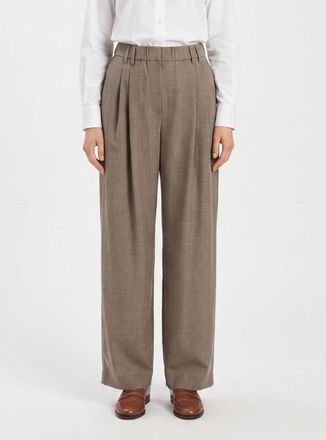 Brunello Cucinelli Wide Leg Hose aus Schurwolle mit hoher Taille und Monili-Detail