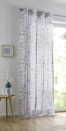 Kutti Heimtextilien Weißer Vorhang Glen halbtransparente Gardine mit Ösen Silber. Moderner Schal für Gardinenstangen, Bedruckt, Dessin grau beige Taupe, Polyester pflegel