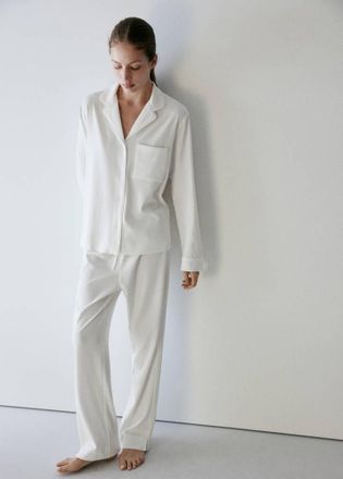 Mango Chemise pyjama coton extensible blanc - Femme - S - MANGO