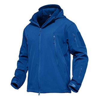 KEFITEVD Vestes Tactiques Soft Shell pour Hommes Veste Chasse Chaude Imperméable Polaire Imperméable Pêche,Bleu Marine,2XL