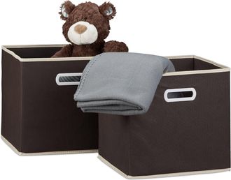 Relaxdays 8 x Faltbox im Set, Aufbewahrungsbox aus Stoff, quadratisch HBT ca. 30 x 30 x 30 cm, mit Fingerloch, Regalbox, braun