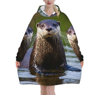 Generic Couverture &agrave; capuche surdimensionn&eacute;e avec manches Motif loutres marron Pour int&eacute;rieur et ext&eacute;rieur