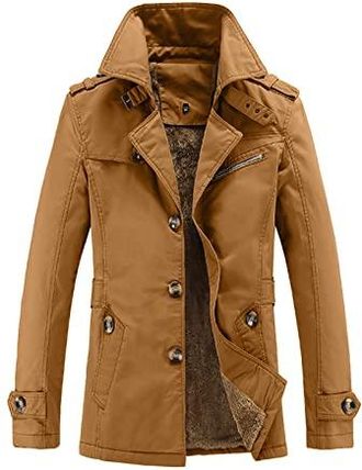 Generic Manteau dautomne et dhiver pour hommes, veste &agrave; boutons rabattables de couleur unie, veste chaude &agrave; manches longues, caf&eacute;, XL
