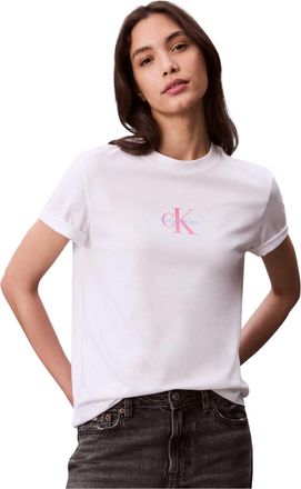 Calvin Klein Damen T-Shirt Kurzarm Classic Logo Tee aus Baumwolle, Weiß (Brilliant White), XXL
