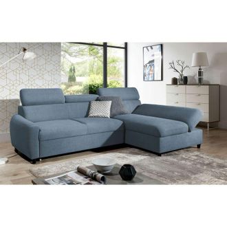 Fun M&ouml;bel Ecksofa Schlafsofa Sofa anton xs in Stoff Esito Hellblau Ottomane Rechts