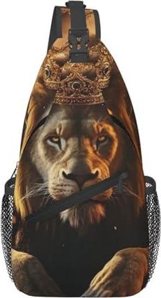 Generic Majestic Lion Sac &agrave; bandouli&egrave;re avec couronne dor&eacute;e - Sac &agrave; dos de voyage pour homme - Sac &agrave; dos de randonn&eacute;e