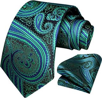 Hisdern Floral Paisley Cravate de mariage fete Mouchoir Cravate des hommes & Carre de poche Set