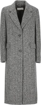 PESERICO Manteau en laine &agrave; chevrons &agrave; un boutonnage - Femme - Manteaux - Gris - Taille: 38 FR