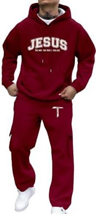 Generic Ensemble de surv&ecirc;tement pour homme avec imprim&eacute; lettres, sweat &agrave; capuche, jambe droite, poche d&eacute;contract&eacute;e, mode quotidienne, jogging, haut et pantalo