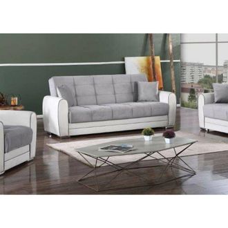 Dmora Dmora - Canapé Dgirou, Canapé conteneur 3 places en éco-cuir et tissu, Canapé de salon en tissu rembourré avec ouverture clic-clac, 220x84h91 cm