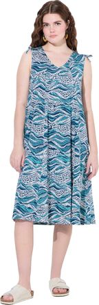 Ulla Popken Damen große Größen Übergrößen Plus Size Midikleid, Jersey, Wellen, V-Ausschnitt, ärmellos, Biobaumwolle Petrol 58+ 840630744-58+
