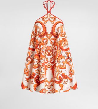 Dolce & Gabbana Kleid Aus Popeline Mit Majolika-print In Ausgestellter Silhouette - Frau Kleider Mehrfarbig 36