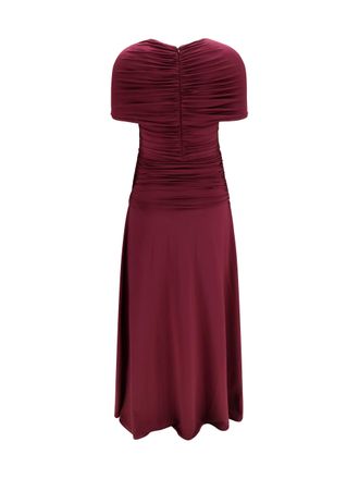 Self Portrait Womens Dress Ruched Midi Jersey Burgundy Viscose