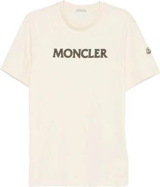 Moncler Homme, Tops, Blanc, Taille: 2XL Logo Print Cotton T-Shirt