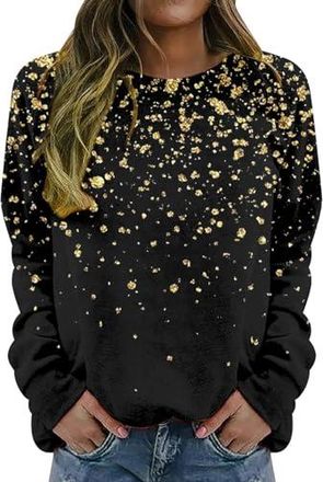 Generic Sweatshirts légers pour femmes, tendance, surdimensionnés, col rond, manches longues, pour la Saint-Valentin, imprimé amour, sans chapeau, pulls, doré