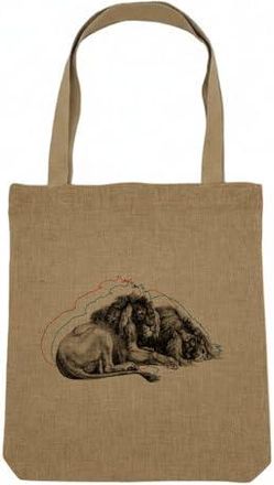 Fabulous Sac Shopping Tote Bag Aspect Lin - Couple Lion gravure Biologie Illustration Ancienne - Sac de Courses Toile Epaisse 360g Beige Naturel Cabas Port&eacute; Ep