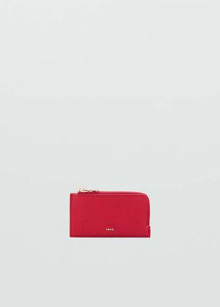 Mango Porte-cartes effet saffiano &agrave; zip rouge - Femme - Taille unique - MANGO