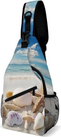 Generic Léger Sacoche Homme Bandouliere Océan Plage Étoiles de mer Coquillages Nature Étoiles de mer Coquillages Sac Bandoulière Casual,Multifonction Sac à Do