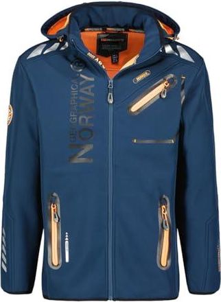 Geographical Norway Softshell ROYAUTE DB MEN 068 noir (WY1999H/GN/Black/Orange), coupe-vent, avec membrane, capuche, confortable, ext&eacute;rieur, Bleu marine/orange, XXL