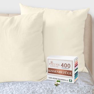 Pizuna Luxuri&ouml;ser Soft-Satin 2er Pack Kissenbezug 80x80 cm Neu Elfenbein, 400 Fadenzahl Baumwolle Quadratisch Kissenbez&uuml;ge, 100% Langstapel Baumwolle Nur Kis